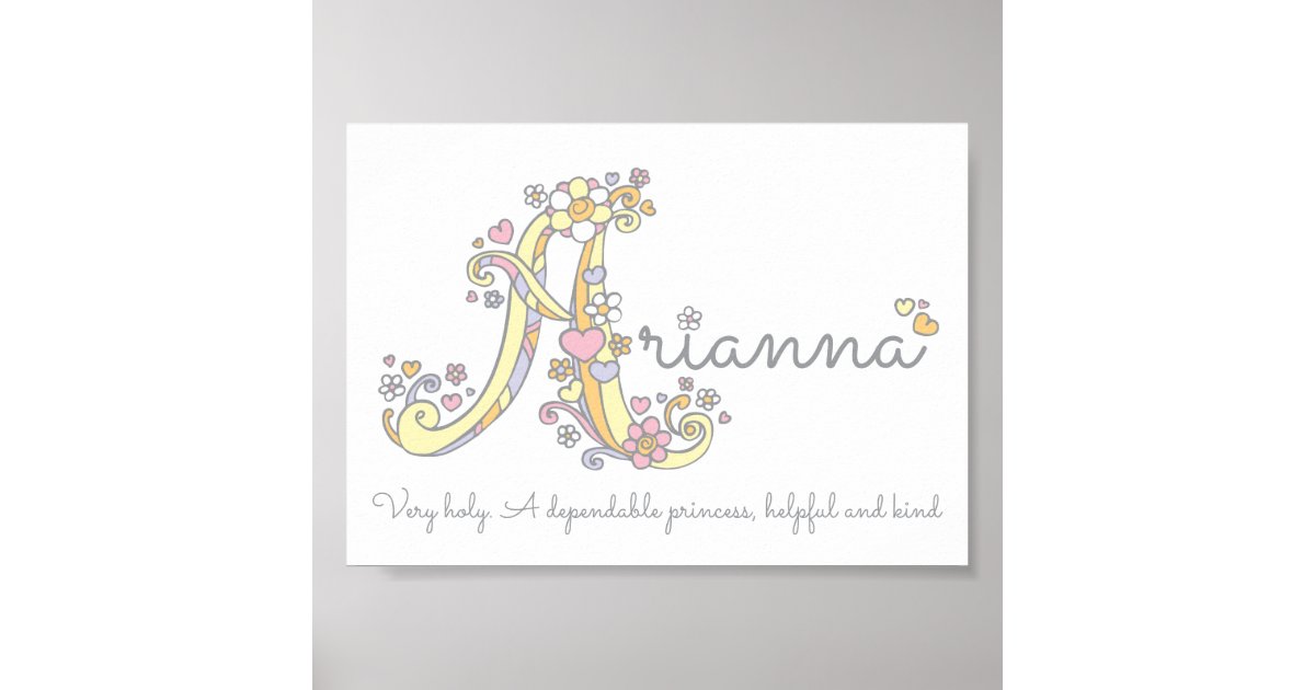 A monogram art Arianna girls name meaning poster | Zazzle