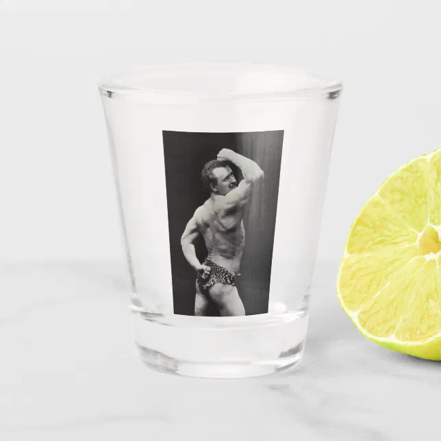 A New Pose by StrongMen Eugen Sandow Bodybuilding Shot Glass | Zazzle