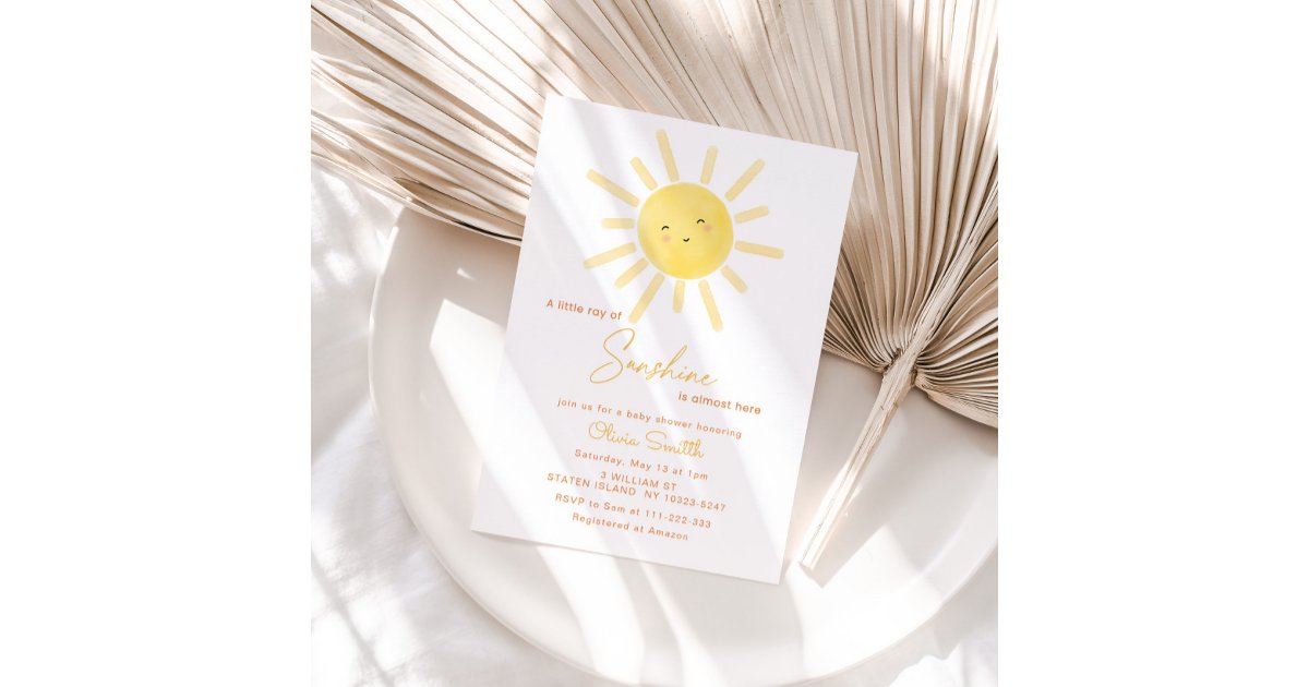 A ray of sunshine is almost here baby shower invitation | Zazzle