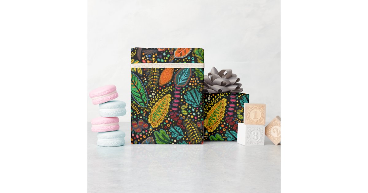 Aboriginal art style leaves wrapping paper | Zazzle