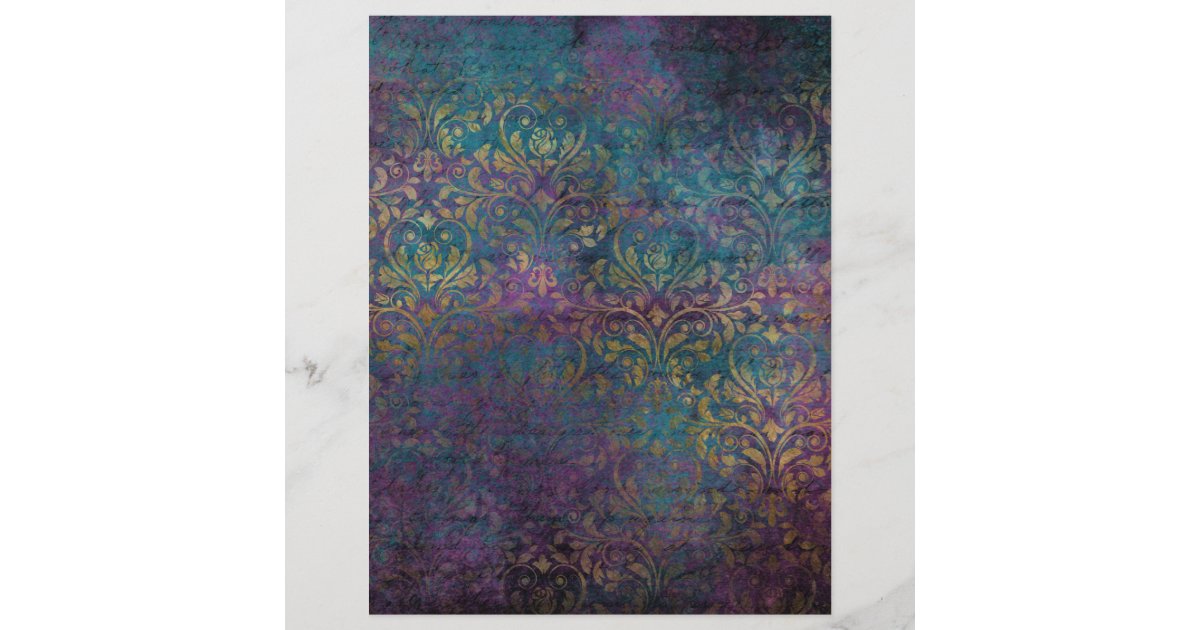 Abstract Peacock Grunge Scrapbook Paper Sheet | Zazzle