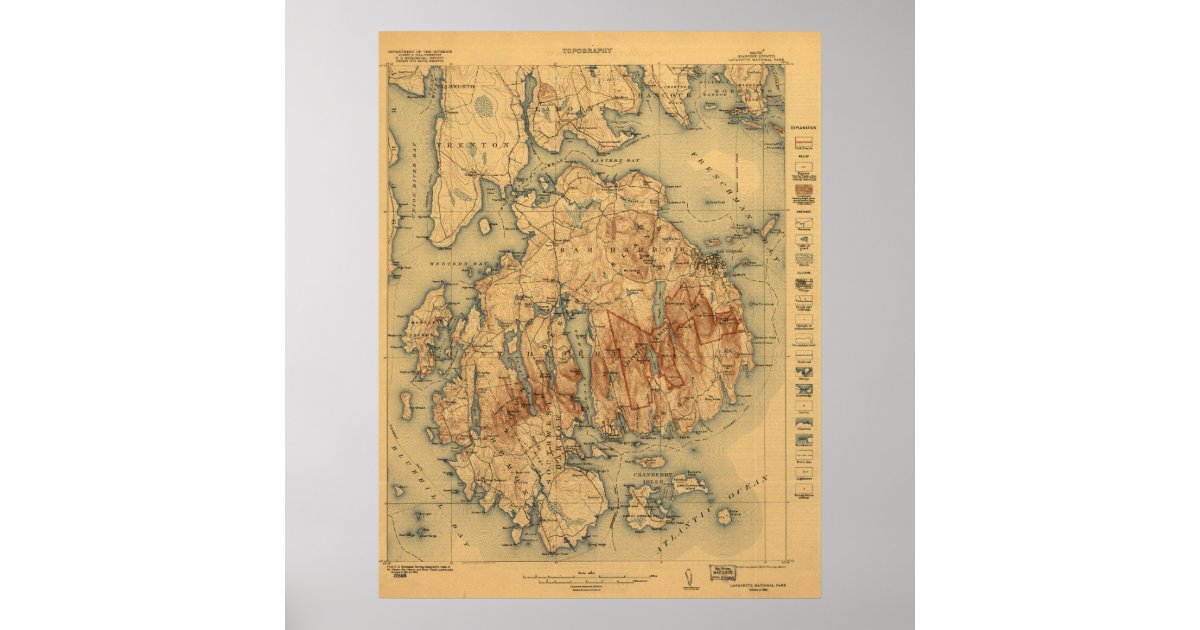 Acadia National Park 1922 Topographic Map Poster | Zazzle