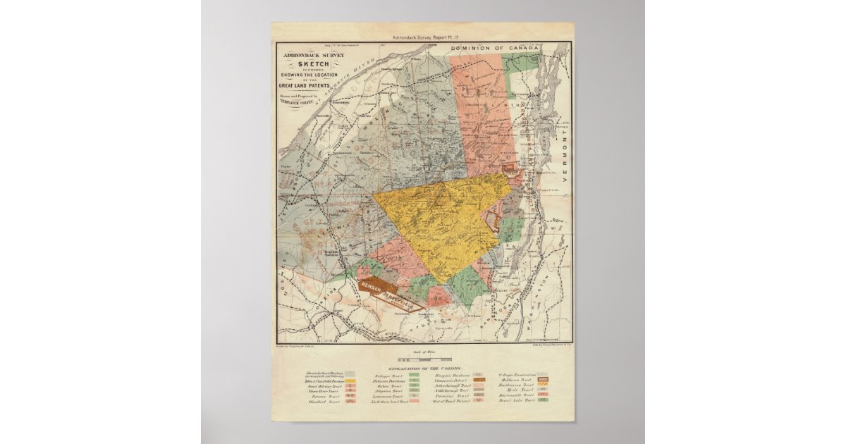 Adirondack Survey Sketch - Verplanck Colvin Map Poster | Zazzle