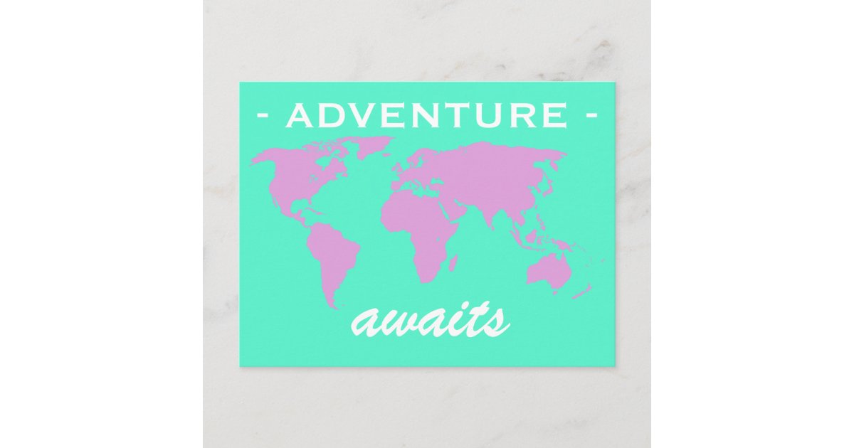 Adventure Awaits World Map Postcard | Zazzle