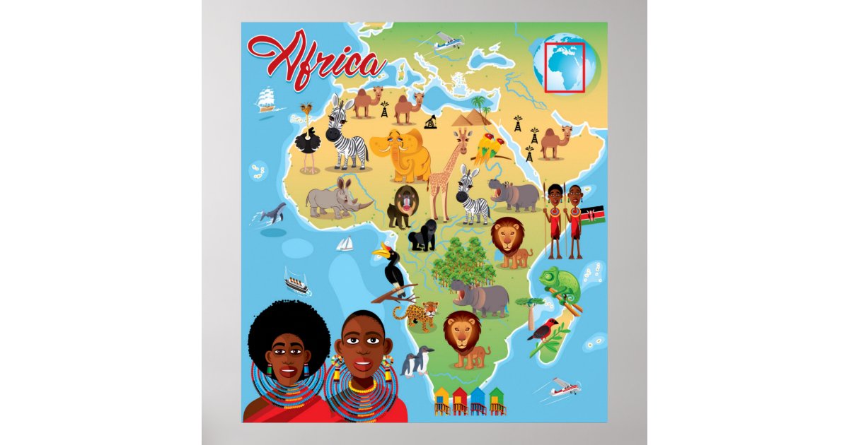 Africa Cartoon Map Poster | Zazzle