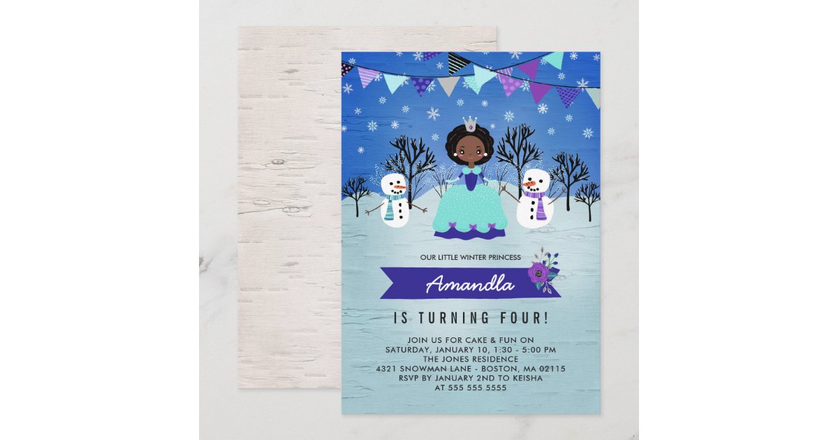 African American Winter Princess Birthday Party Invitation | Zazzle