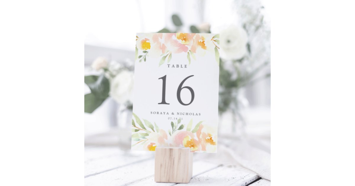 Airy Floral Personalized Table Number Card | Zazzle