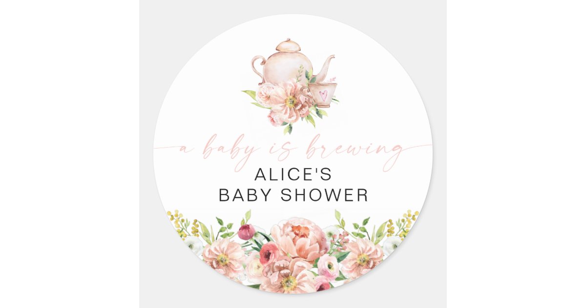ALICE Blush Floral Baby Brewing Tea Party Favour Classic Round Sticker ...
