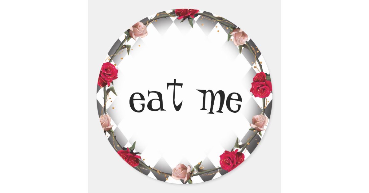 Alice in Wonderland Mad Tea Party Eat Me Classic Round Sticker | Zazzle