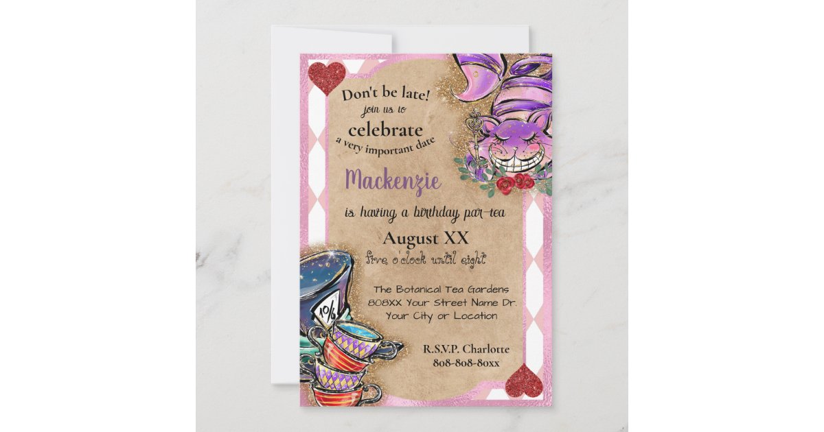 Alice in Wonderland Pink Tea Party Invitation | Zazzle