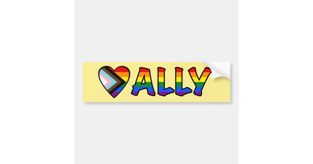 Ally with Progress Pride Flag Filled Letters Bumper Sticker | Zazzle