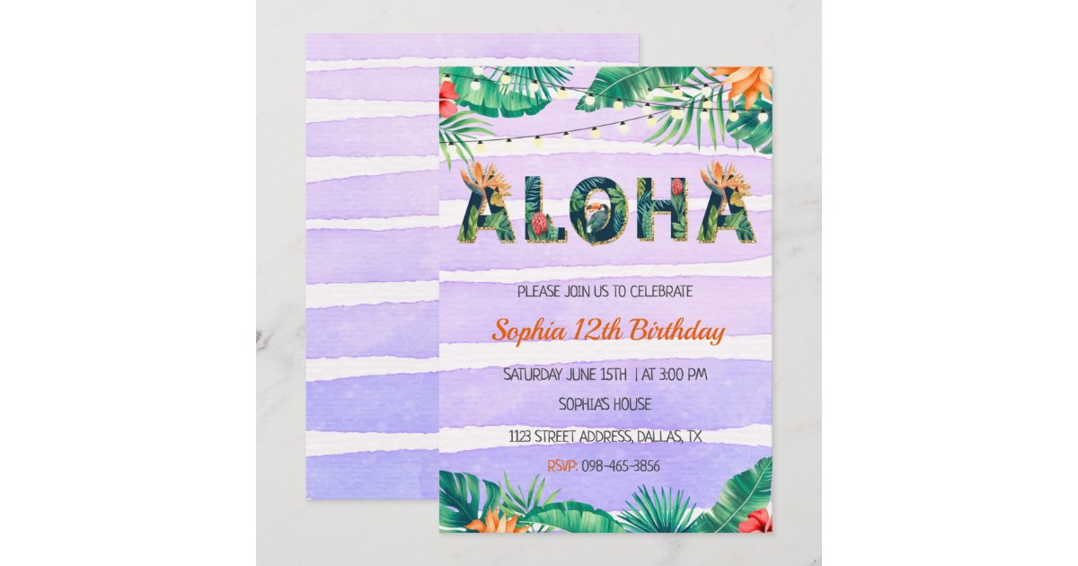 Aloha Tropical Leaves Birthday Invitation | Zazzle