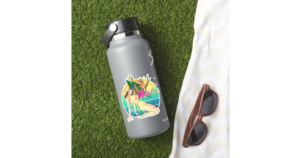 Aloha Tropical Pin-up girl retro sunset art | Zazzle