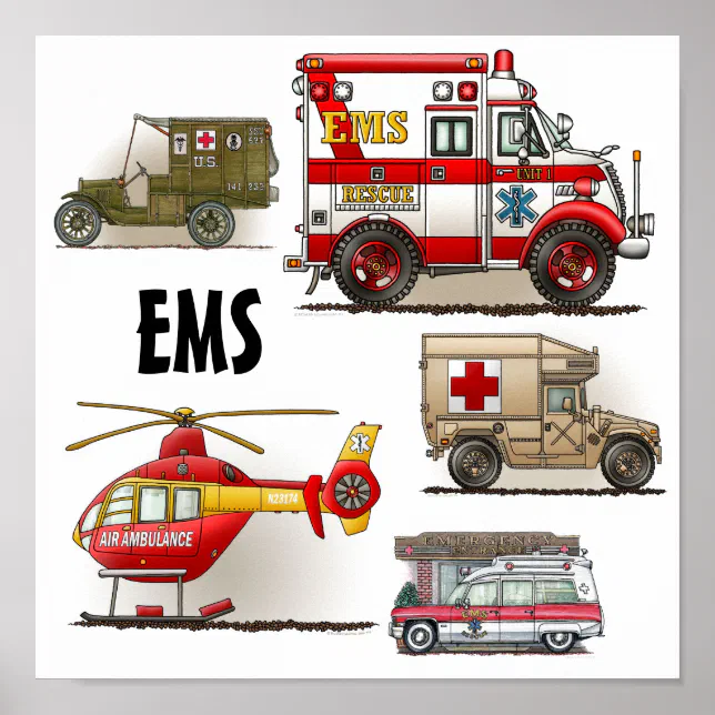 Ambulance EMS Vehicles Poster | Zazzle
