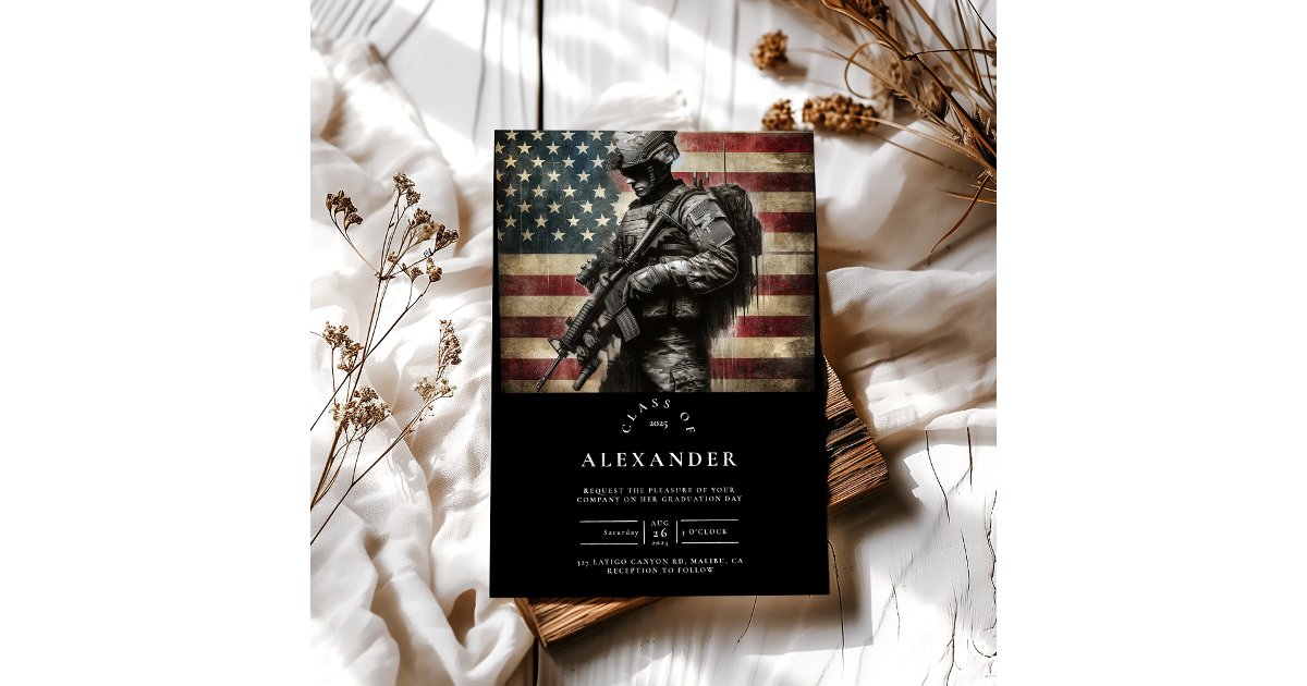 American Flag Military Soldier Graduation Invitation | Zazzle