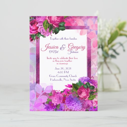 Amethyst Raspberry Floral Wedding Invitation | Zazzle