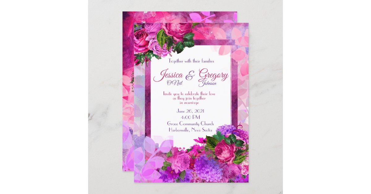 Amethyst Raspberry Floral Wedding Invitation | Zazzle