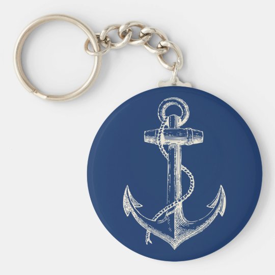 Anchor Nautical Keychain Gift Navy Blue White | Zazzle.ca