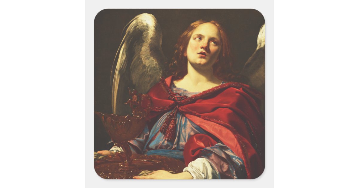 Angel Holding the Vessel and Towel Square Sticker | Zazzle