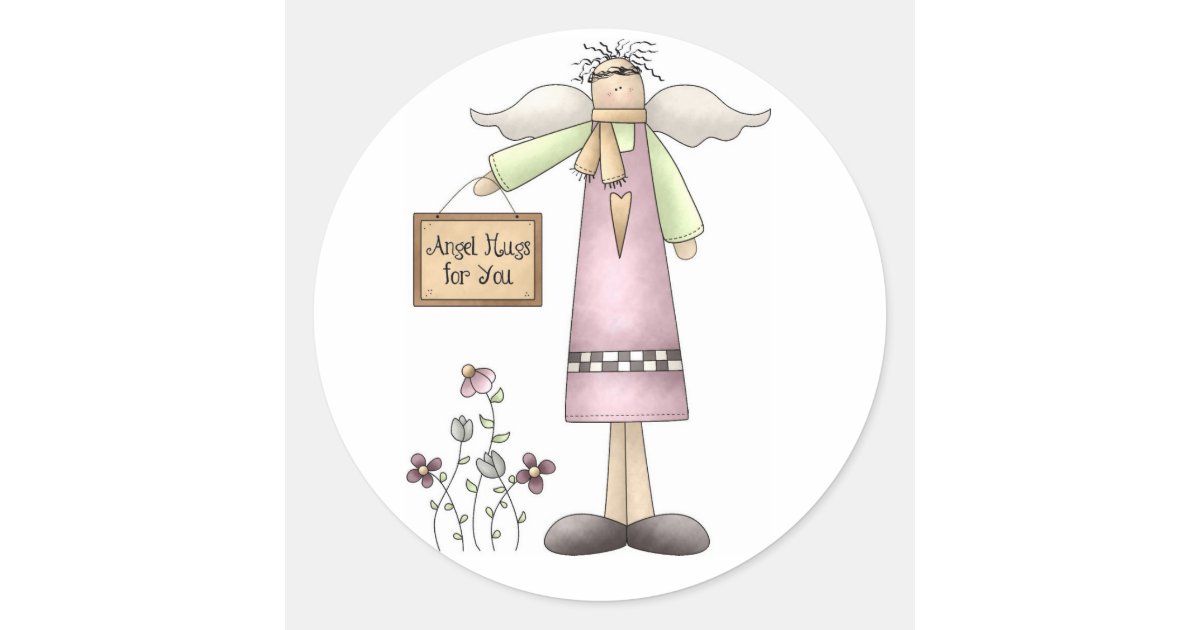 Angel Hugs for You-Stickers Classic Round Sticker | Zazzle