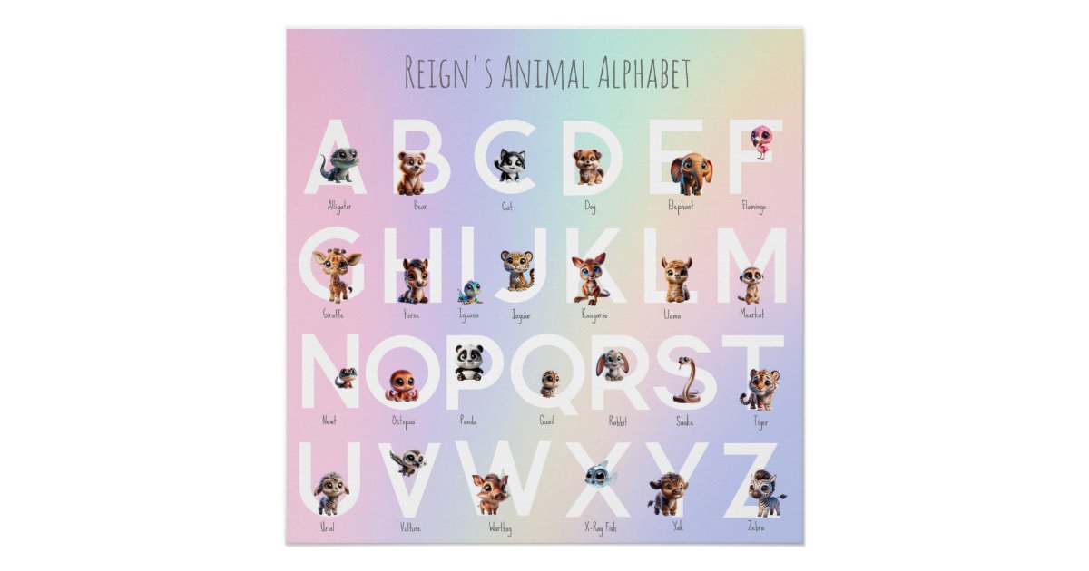 Animal Alphabet Rainbow Poster | Zazzle