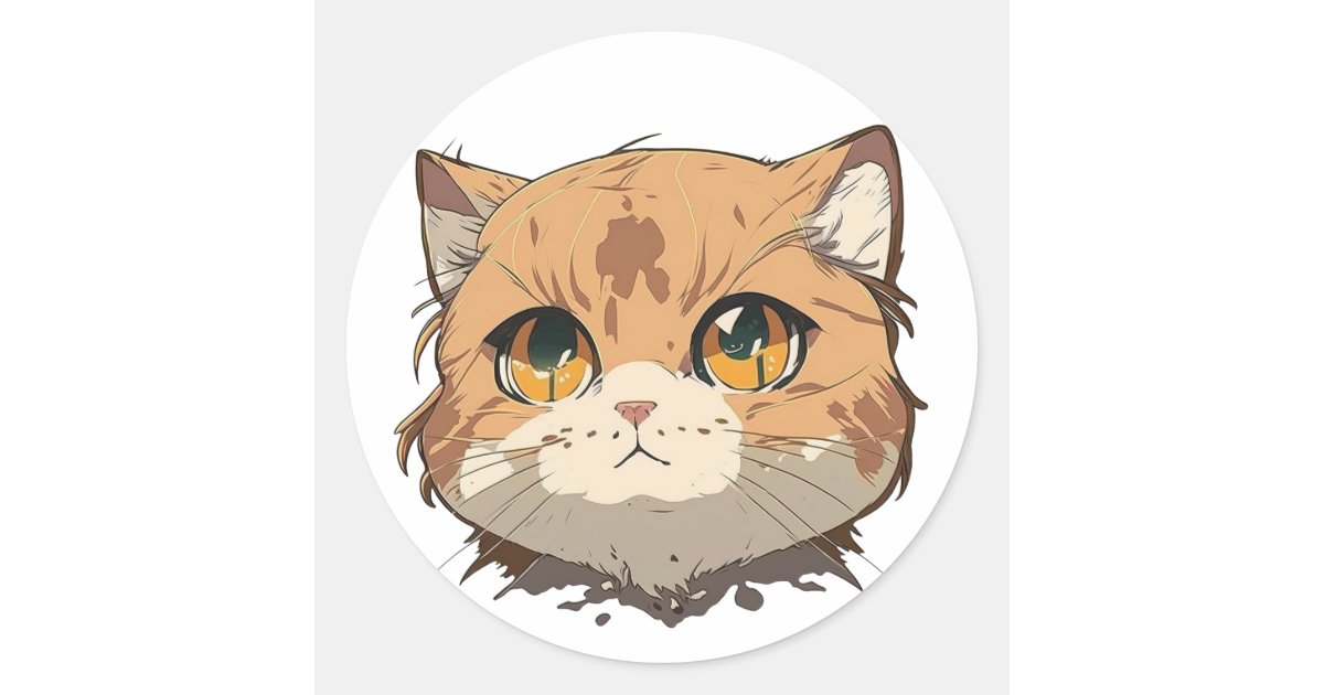 Anime Cat Face Classic Round Sticker | Zazzle