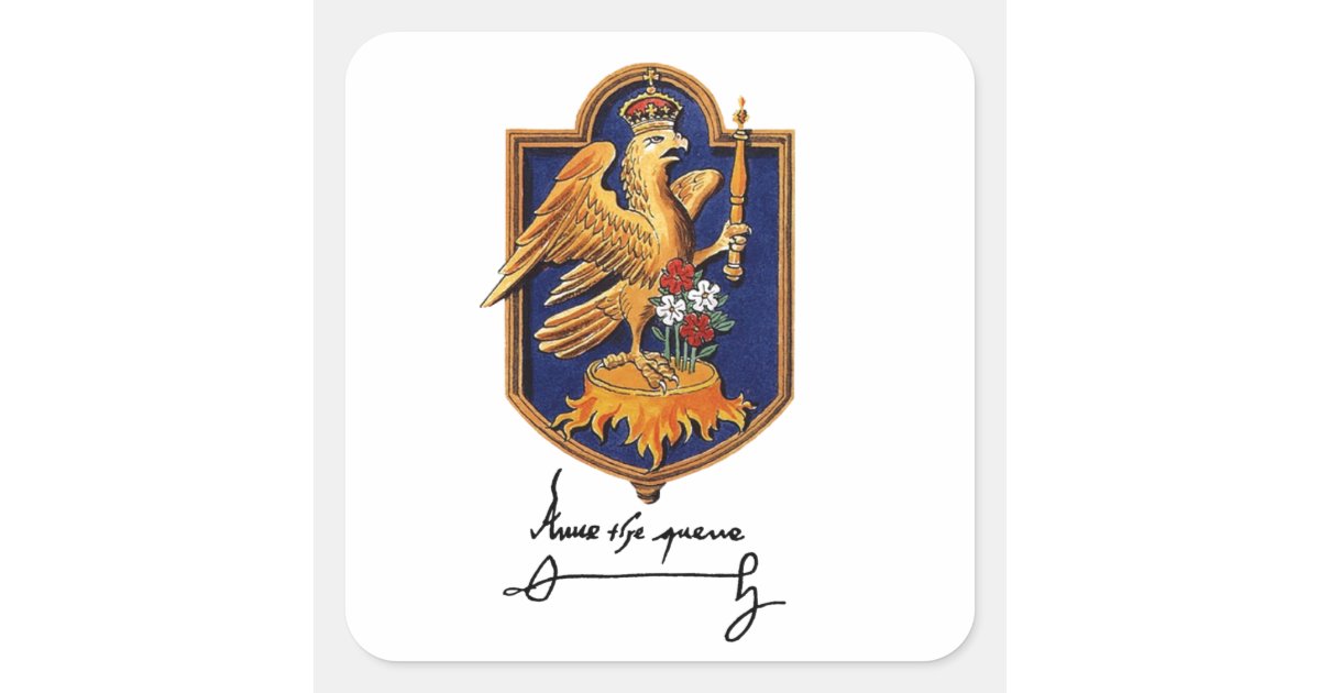 Anne Boleyn Signature & Coat of Arms Square Sticker | Zazzle