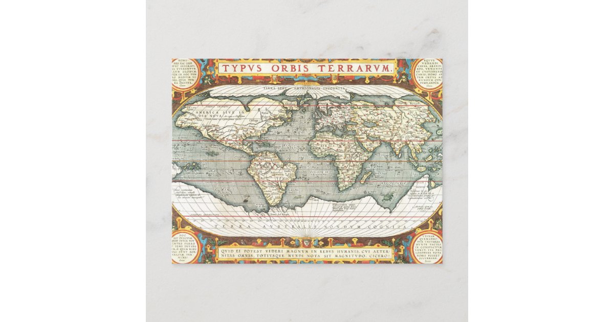 Antique Latin World Map Postcard | Zazzle