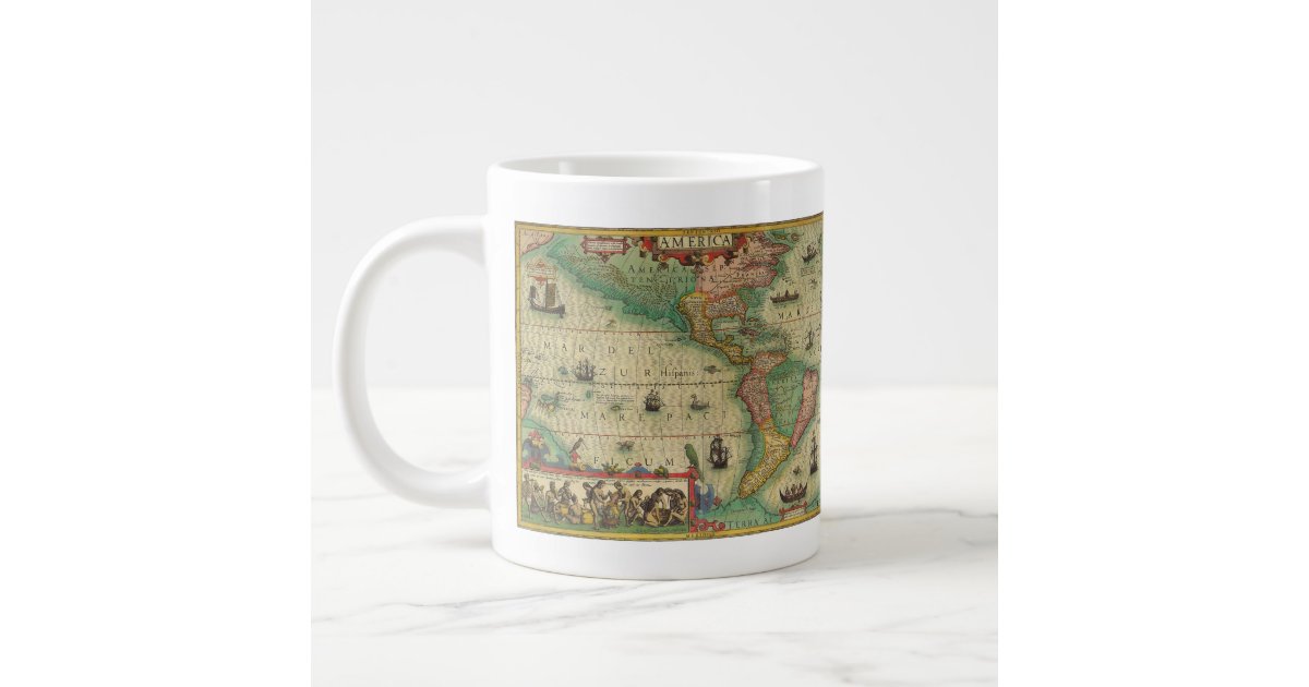 Antique Old World Map of the Americas by Hondius Large Coffee Mug | Zazzle