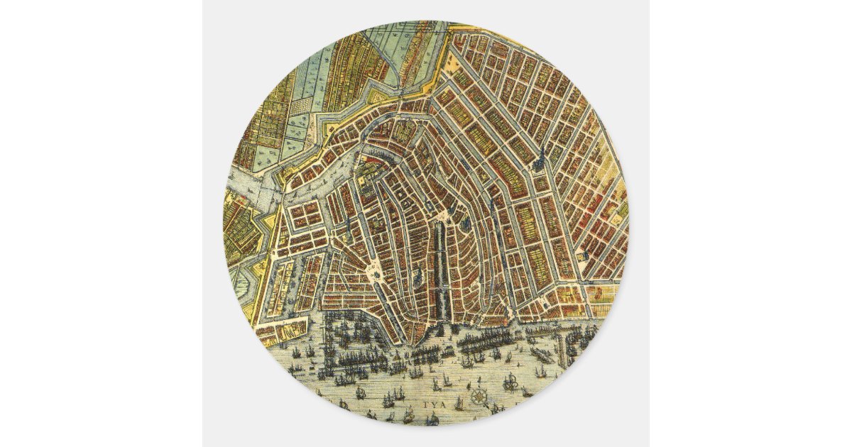 Antique Street Map of Amsterdam, Netherlands Classic Round Sticker | Zazzle
