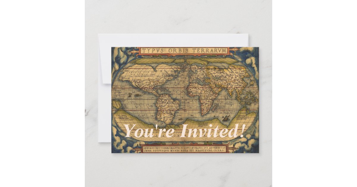 Antique world map 1500s vintage illustration art invitation | Zazzle