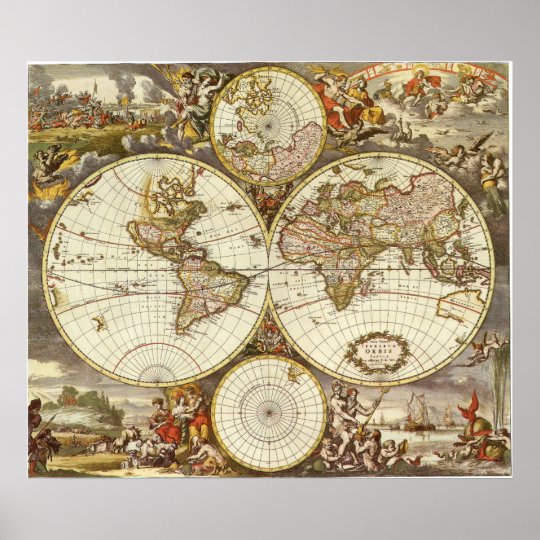 Antique World Map, c. 1680. By Frederick de Wit Poster | Zazzle.ca