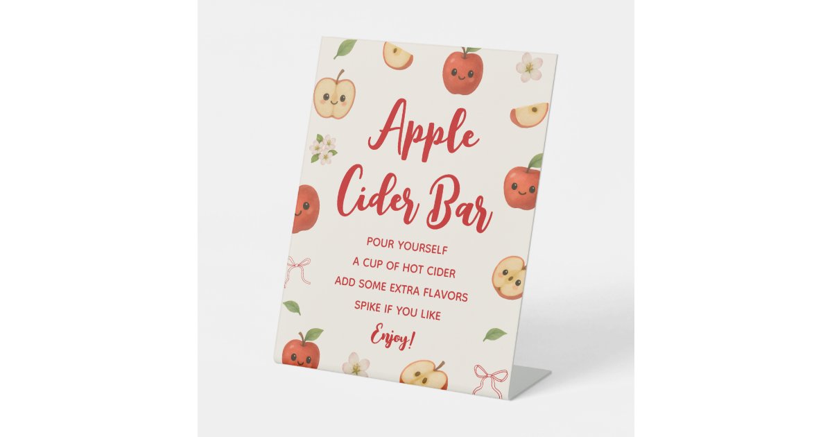 Apple of Our Eye Baby Shower Apple Cider Bar Pedestal Sign | Zazzle