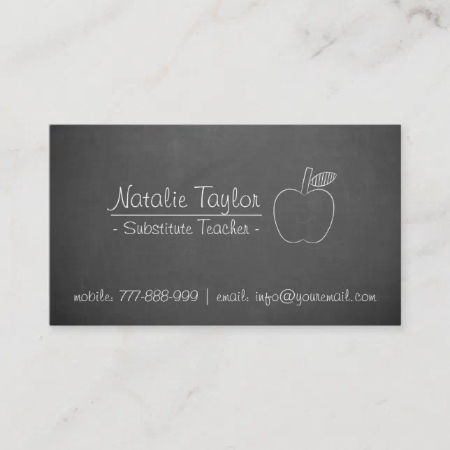 Apple Substitute Teacher Tutor Grey Chalkboard Business Card | Zazzle