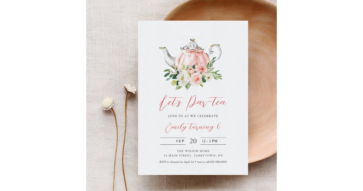 ARIA Tea Party Birthday Invitation - Pink | Zazzle