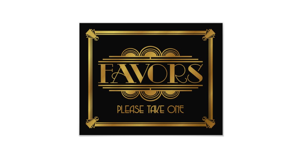art deco Favour sign, wedding sign, party, gold Photo Print | Zazzle