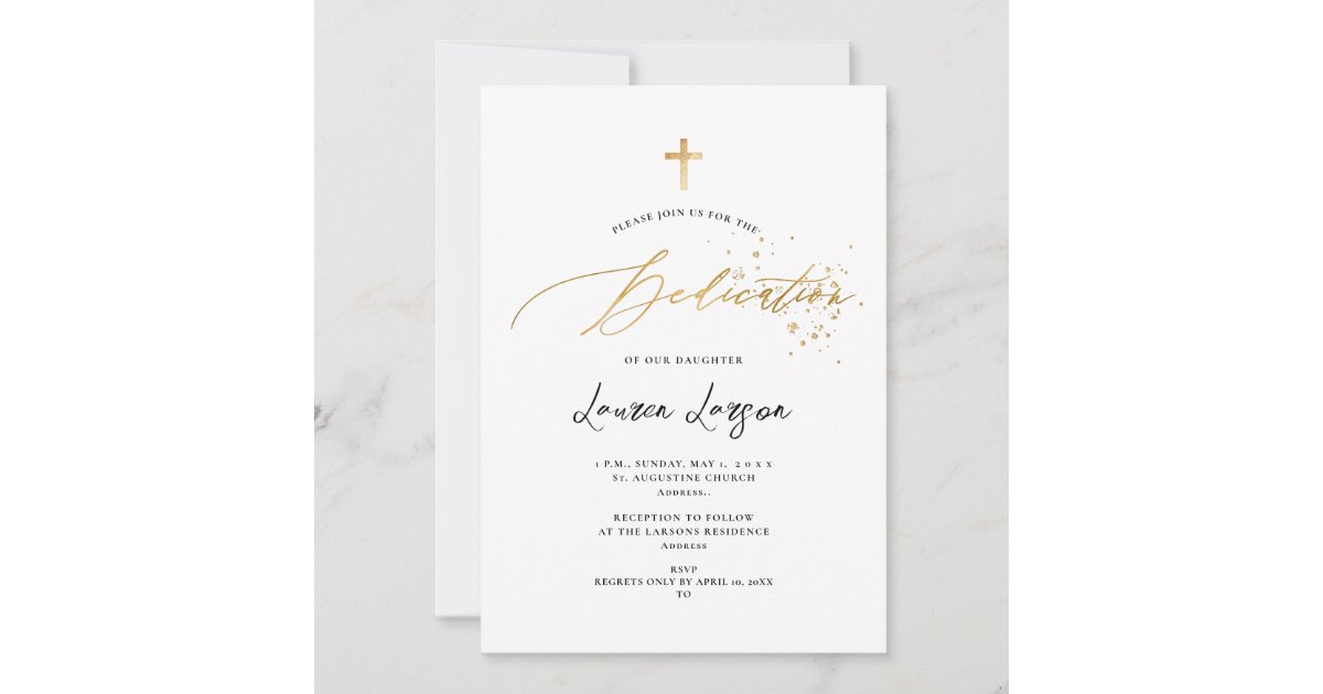 ArtsApp Elegant Faux Gold Calligraphy Dedication Invitation | Zazzle