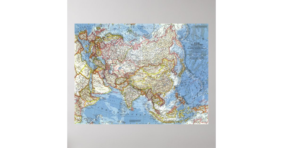 " Asia: 1959 - Detailed map and Adjacent Area Poster | Zazzle