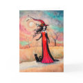 Halloween Witch and Cat Art Card | Zazzle