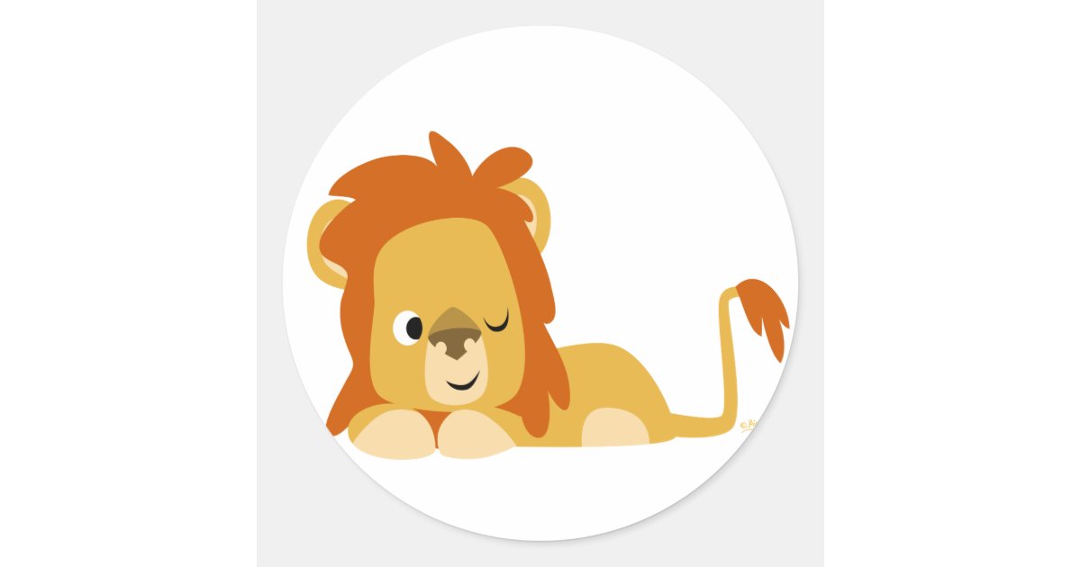 Awake Cartoon Lion round sticker | Zazzle