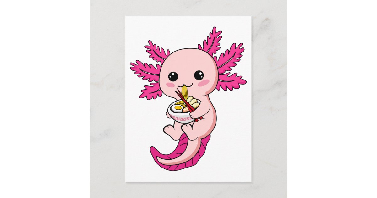 Axolotl Eating Ramen Noodles Kawaii Anime Postcard | Zazzle