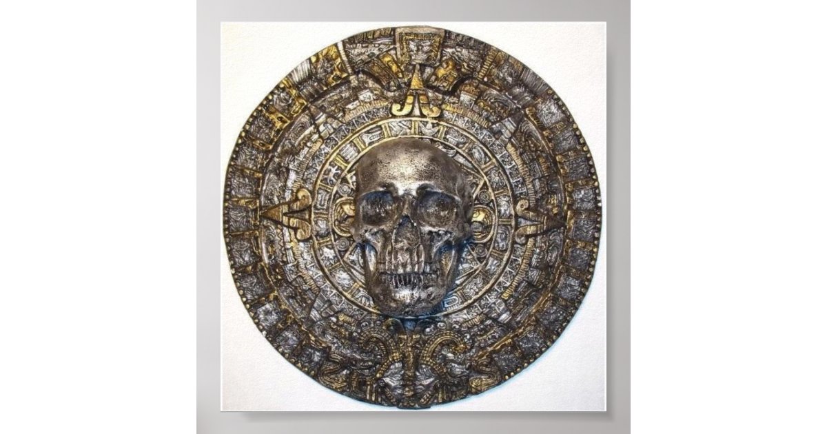 Aztec/Mayan Calendar With Skull Poster | Zazzle