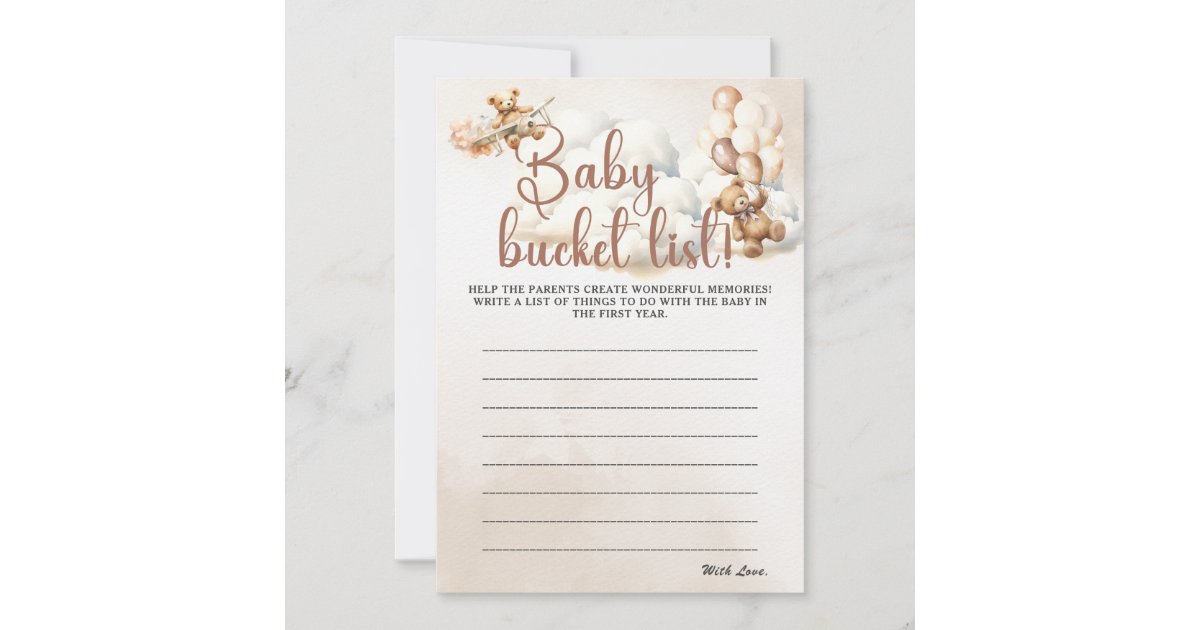 BABY BUCKET LIST Baby Shower Game Cute Bear Invitation | Zazzle