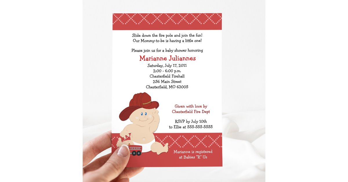 Baby Fire Fighter Cute Fireman Baby Shower Invitation | Zazzle