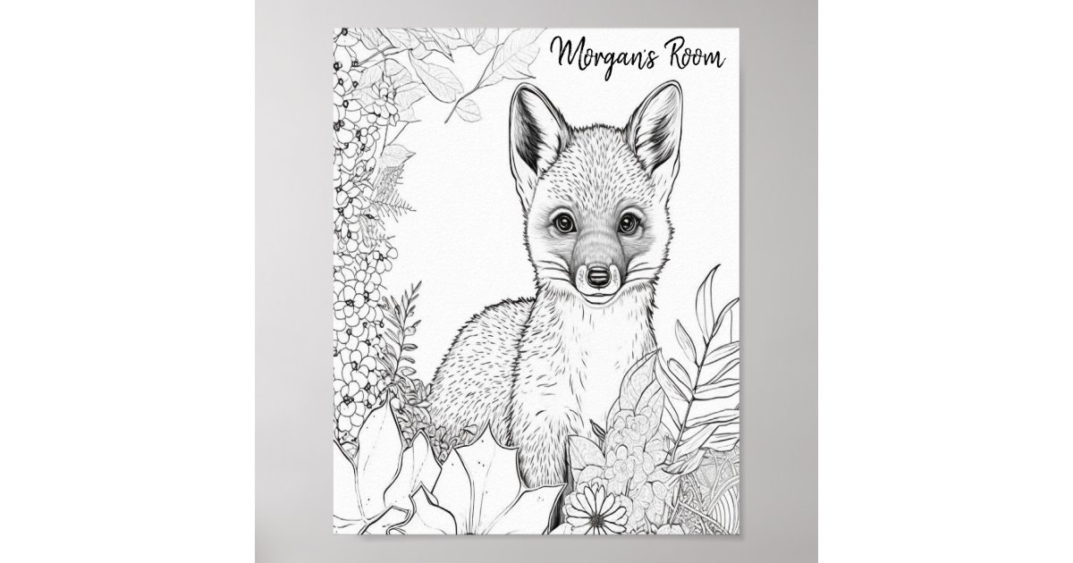 Baby Fox Colouring Page, Colouring Project for Kid Poster | Zazzle