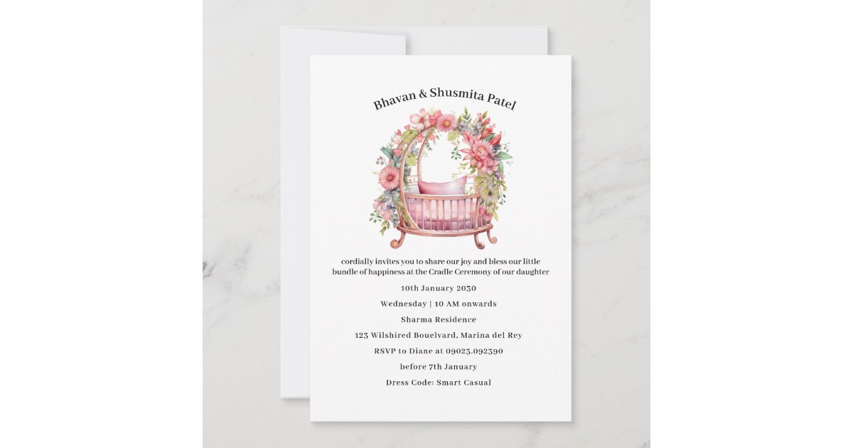 Baby Girl Boy Cradle Ceremony Floral Invitation | Zazzle