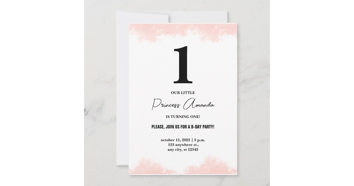 Baby Girl Turning One Simple Elegant 1st Birthday Invitation | Zazzle