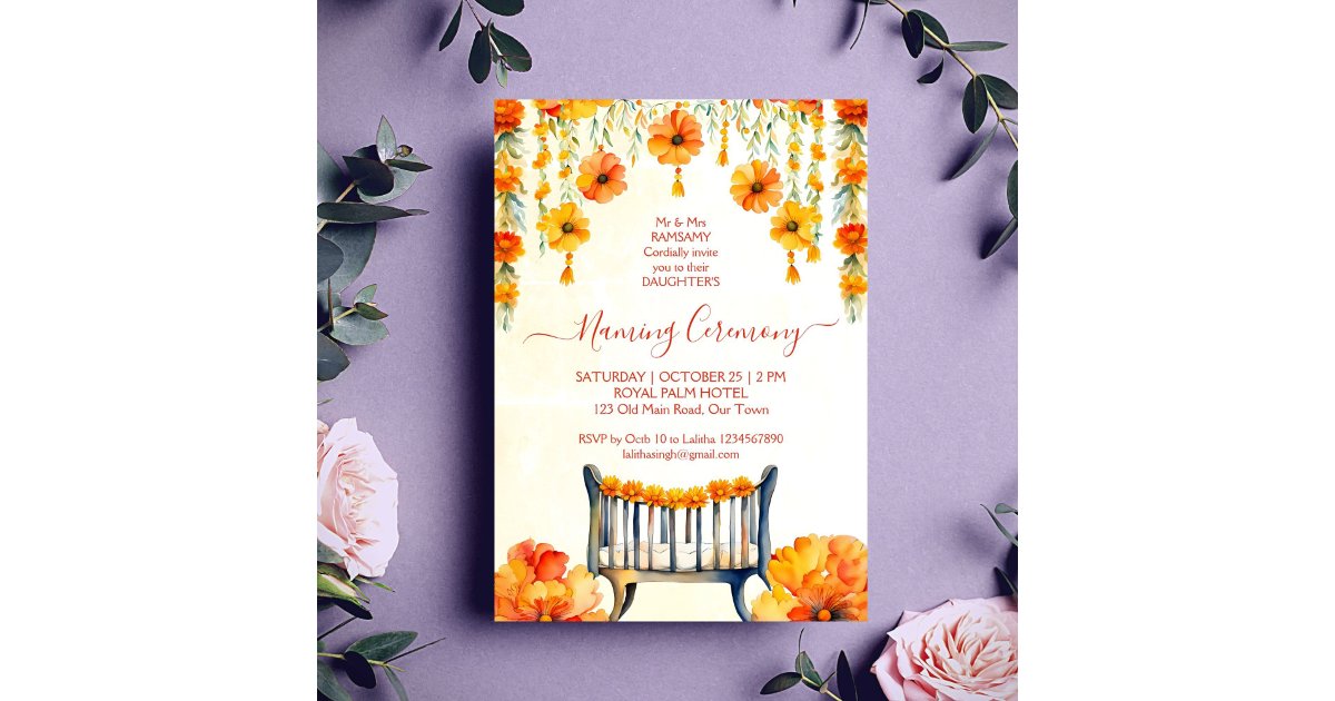 Baby Naming Cradle Indian Ceremony template | Zazzle