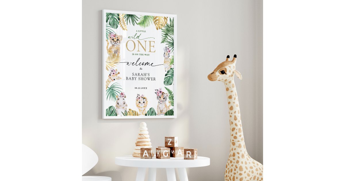 Baby Shower Wild One Jungle Safari Animal Welcome Poster | Zazzle
