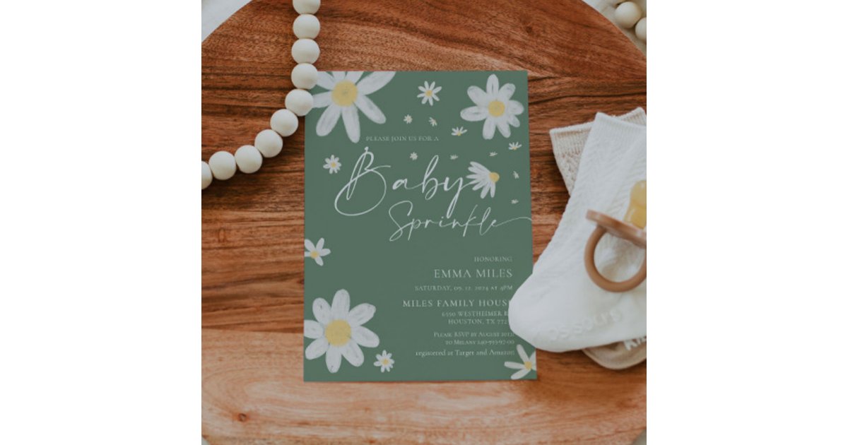 Baby Sprinkle, Daisy Sage Green Baby shower Invitation | Zazzle
